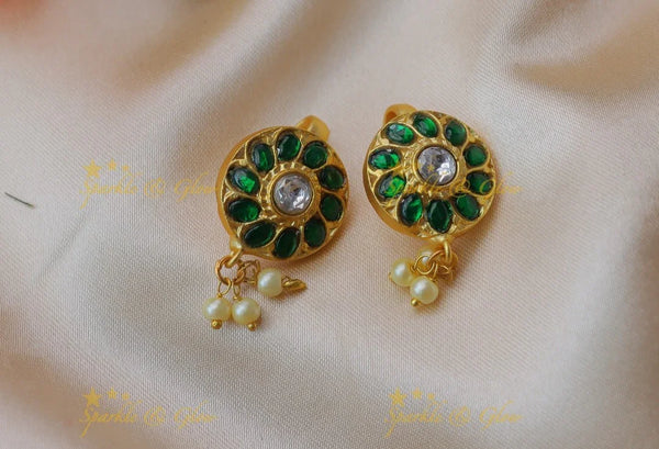 Emerald Floral Jadau Kundan Bugadi Earrings – Sparkle and Glow