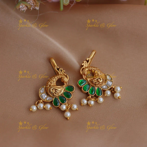 Jadau Kundan Peacock Bugadi Earrings with Enamel & Pearls – Sparkle and Glow