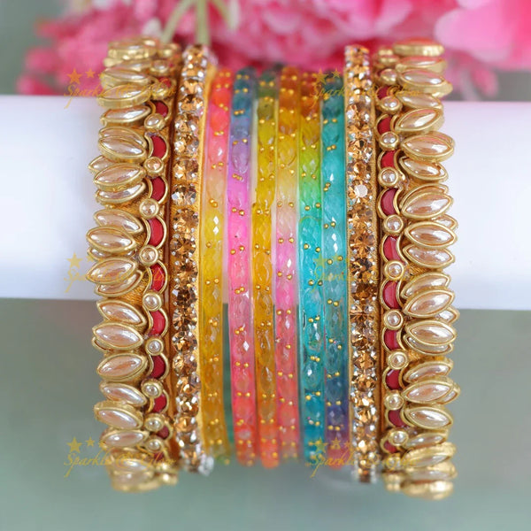Vibrant Kundan Lotus Floral Silk Thread Bangles Online