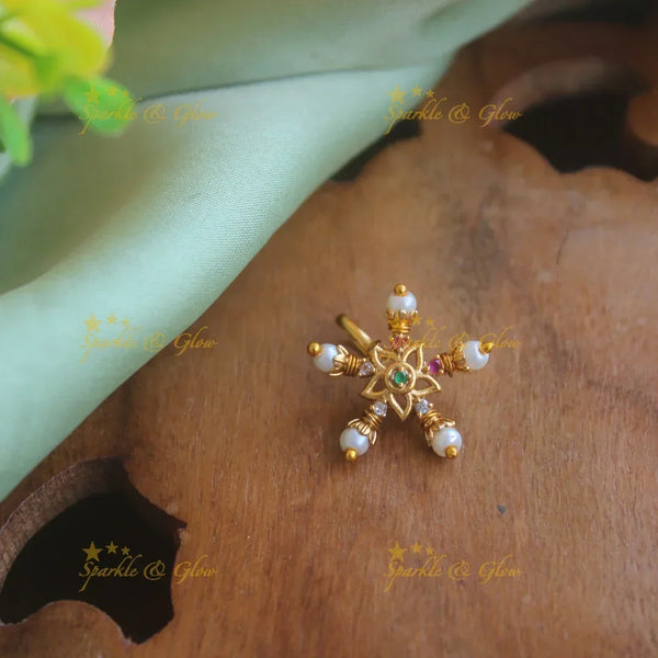 Snowflake Gold Nose Pin | Press-On Style | PinkGreen – Sparkle and Glow