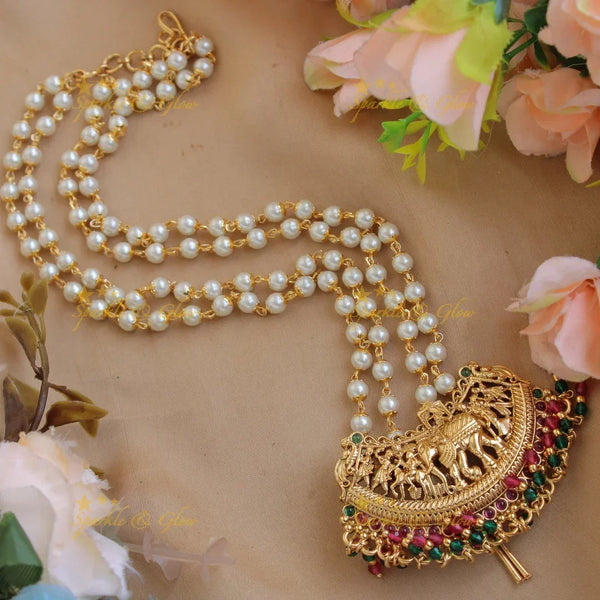 Elephant Procession Pendant with Pearls & Beads Necklace – Sparkle and Glow