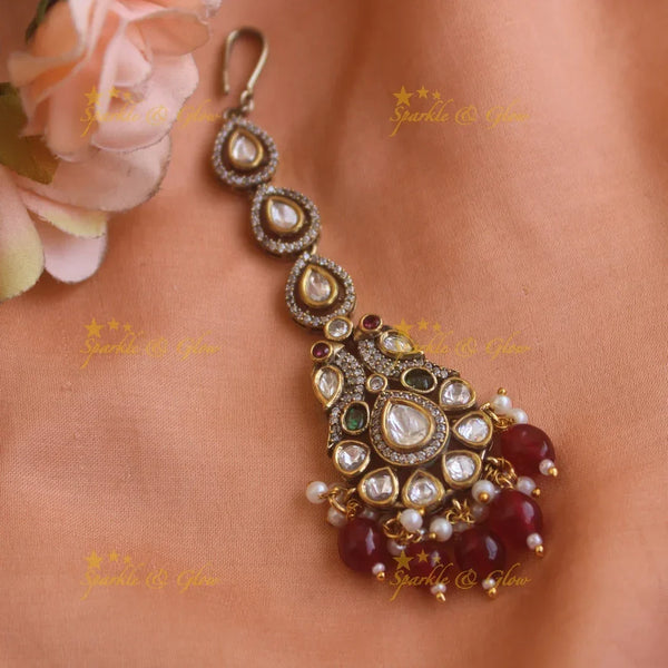 Maroon Victorian Peacock Tikka Accessory – Sparkle and Glow
