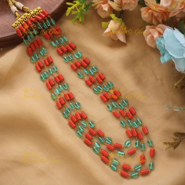 Luxurious Four-Layered Beaded Mala | Corals & Mint – Sparkle and Glow