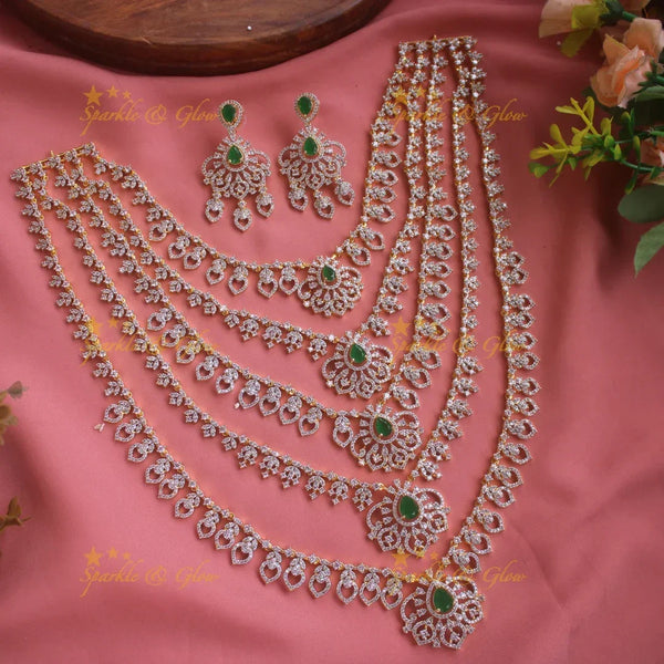 Emerald Stone Multi-Layer Diamond Haram – Floral Design – Sparkle and Glow