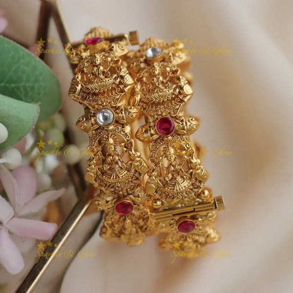 Antique Gold Lakshmi Temple Bangles Set – Sparkle and Glow