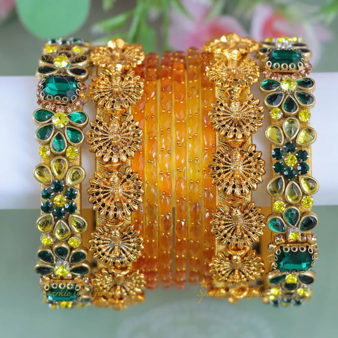 Luxurious Peacock Floral Kundan Bridal Bangles – Sparkle and Glow