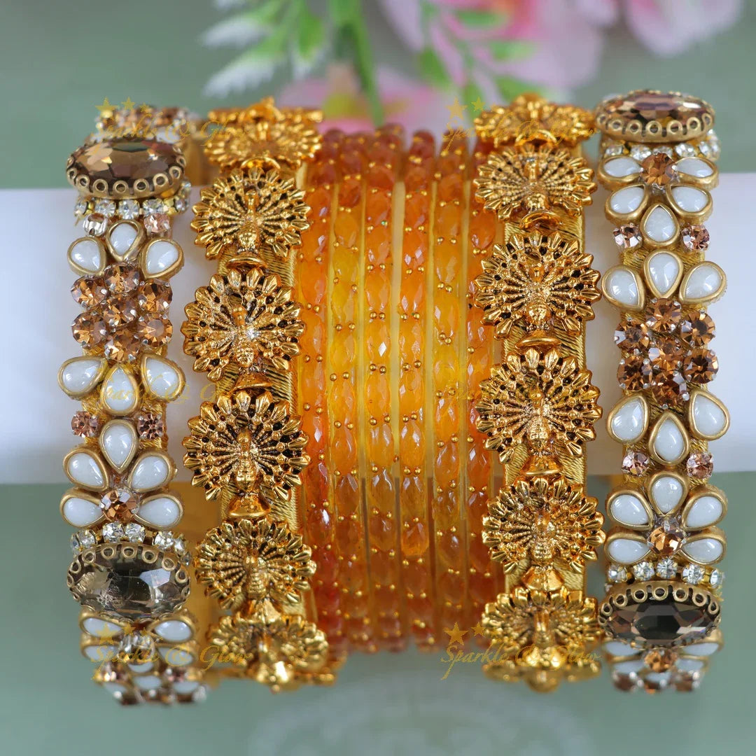 Peacock Inspired Kundan Silk Bangles - Festive Elegance – Sparkle and Glow