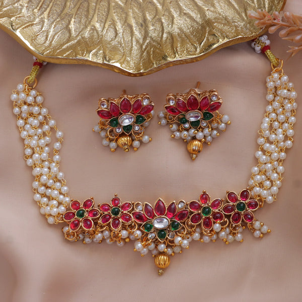 Exquisite Pearl Lotus Choker Necklace