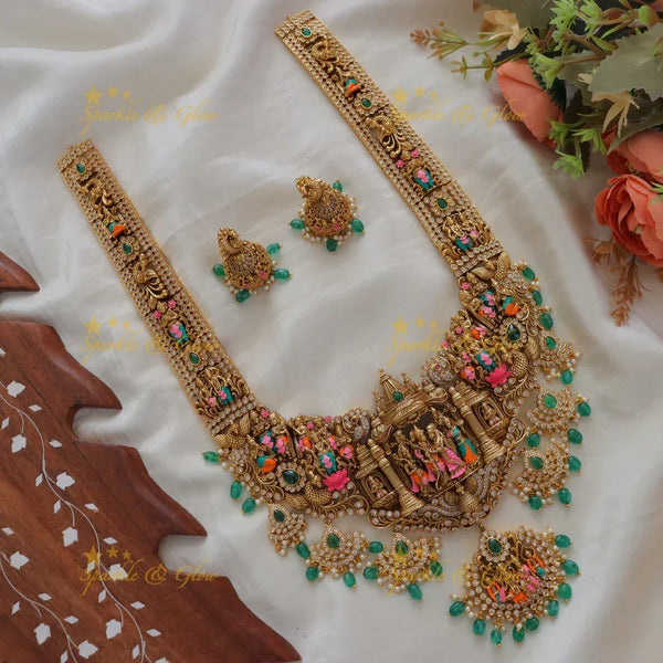 Luxurious Floral Lord Ram Sita Temple Necklace – Sparkle and Glow
