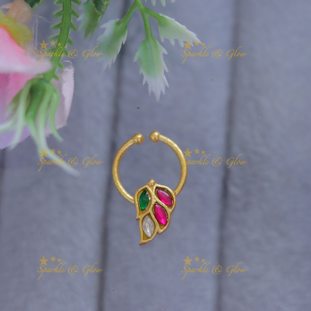 Intricate Leaf Design Nose Ring with Gold Finish