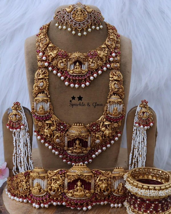 Majestic Lakshmi Temple Bridal Set - Intricate Detailing – Sparkle and Glow