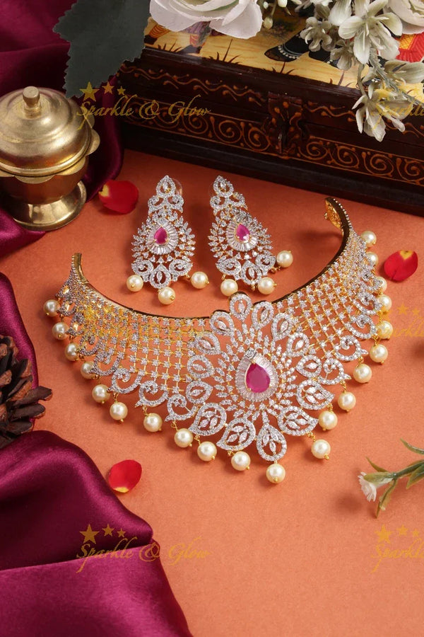 Stunning Pink AD GJ Choker Necklace – Sparkle and Glow