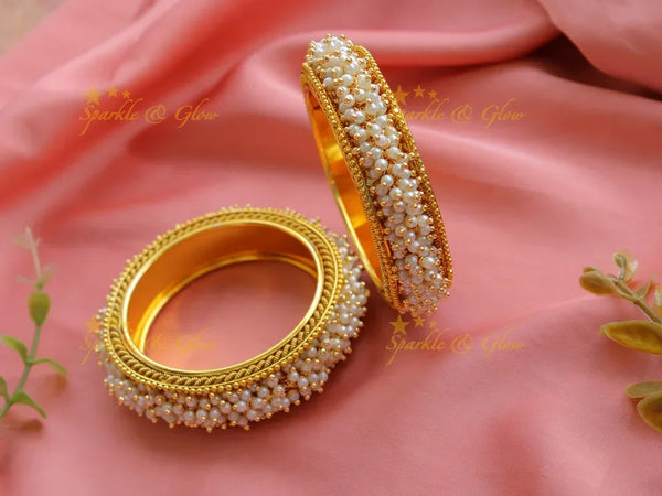 Elegant Pearl Cluster Bangles - Pair Set – Sparkle and Glow