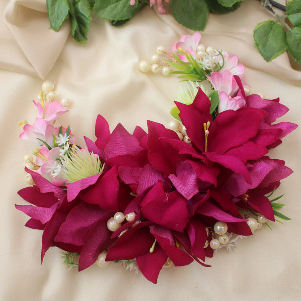 Pink Pearl Floral Veni Gajra - Elegant Hair Bun Decor – Sparkle and Glow