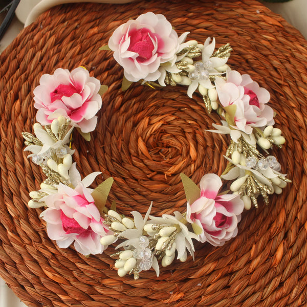 Pink Rose Artificial Hair Veni for Bridal Hairstyles – Sparkle and Glow