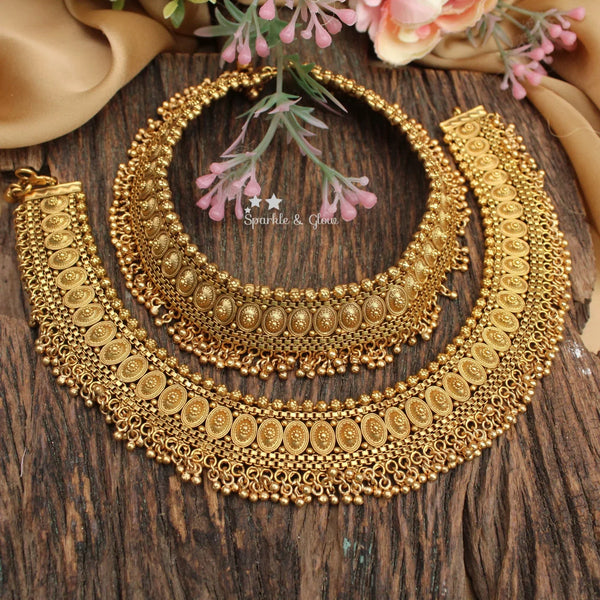 Antique Matte Gold Coin Anklet Set – Sparkle and Glow